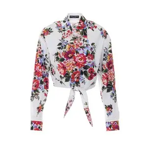 Dolce & Gabbana Floral Print Cotton Shirt With Bow Detail - Multicolor