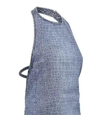 SELF-PORTRAIT Blue Rhinestone Croc-effect Denim Mini Dress - Multicolor