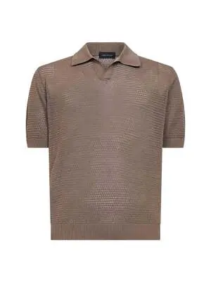 Tagliatore Dove Grey Cotton Pointelle Knit Polo Shirt - Multicolor
