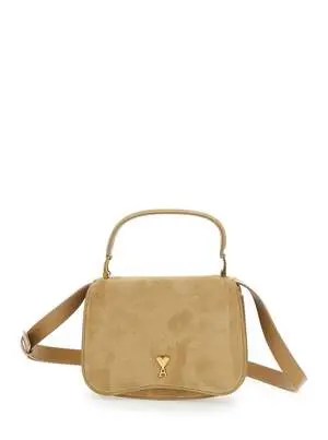 AMI Paris Beige Suede Handbag With Adc Patch - Multicolor