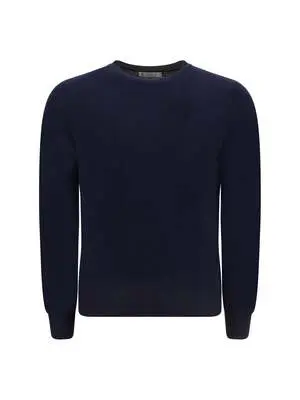 Brunello Cucinelli Virgin Wool Ribbed Crew Neck Sweater - Blue