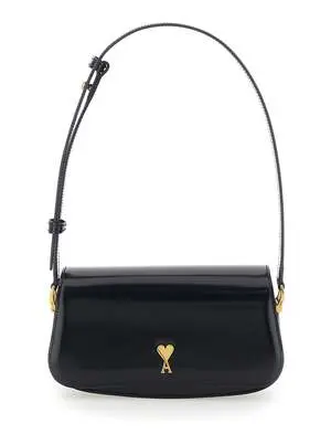 Ami Leather Shoulder Bag With Gold-tone Adc Plate - Black