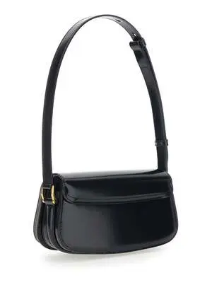 Ami Leather Shoulder Bag With Gold-tone Adc Plate - Black