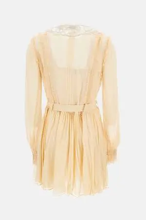 SELF-PORTRAIT Pleated Georgette Mini Dress With Embellished Collar And Jeweled Buttons - Multicolor