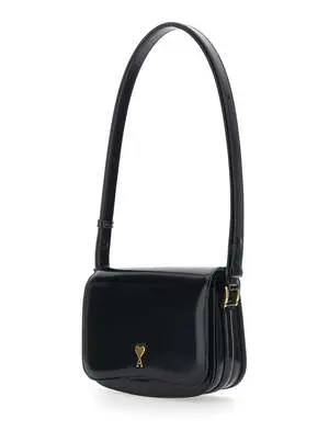 AMI Paris Leather Shoulder Bag With Adc Plate - Multicolor