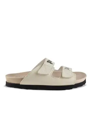 Palm Angels Beige Leather Logo Print Sandals - Cream