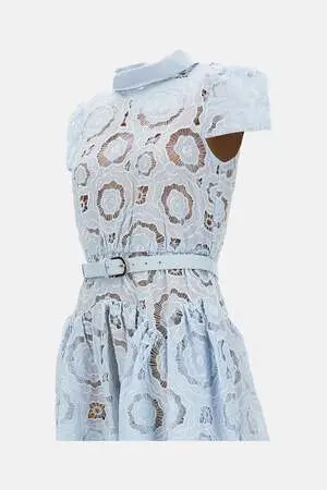 SELF-PORTRAIT Blue Floral Lace Midi Dress - Multicolor