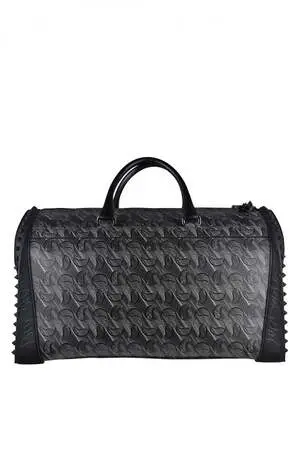 CHRISTIAN LOUBOUTIN Sneakender Monogrammed Textured Leather Travel Bag - Black