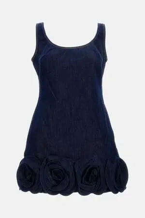 SELF-PORTRAIT Indigo Denim Mini Dress With 3d Flowers - Multicolor