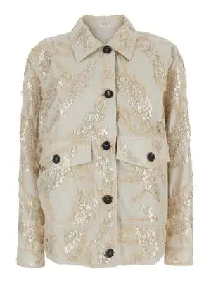 Brunello Cucinelli Cotton Blend Jacket With All-over Sequin Embellishment - Multicolor