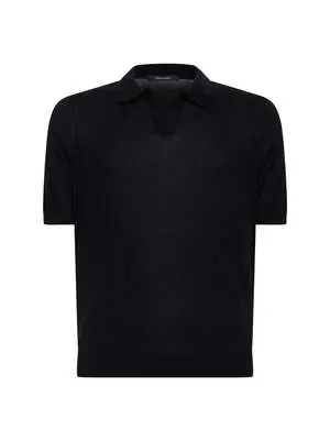 Tagliatore Black Silk Knit Polo Shirt