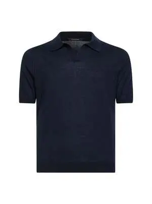 Tagliatore Blue Silk Knit Polo Shirt