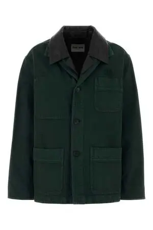 Miu Miu Denim Jacket With Leather Collar - Green