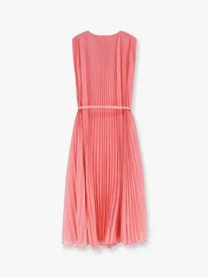 Max Mara Sleeveless V-neck Pleated Midi Dress With Belt - Multicolor