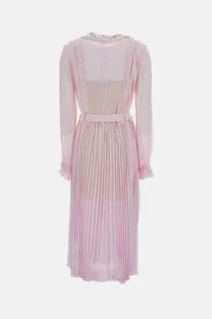 SELF-PORTRAIT Pleated Georgette Midi Dress With Embellished Collar - Multicolor