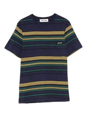 Miu Miu Striped Cotton T-shirt With Pocket