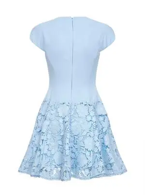 SELF-PORTRAIT Light Blue Crepe And Lace Mini Dress - Multicolor