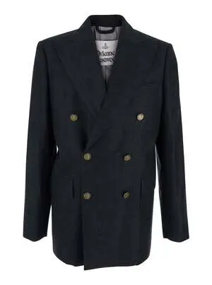 VIVIENNE WESTWOOD Grey Double-breasted Jacket With Wide Peak Lapels In Wool - Multicolor