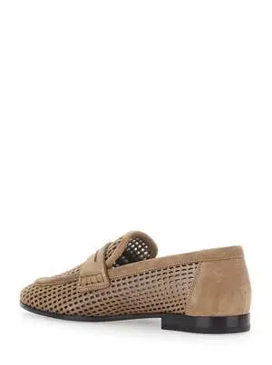 Brunello Cucinelli Leather Slip-on Loafers With Perforated Design - Multicolor