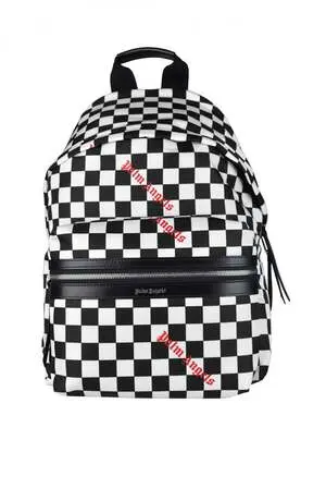 Palm Angels Checkerboard Print Backpack With Leather Details - White