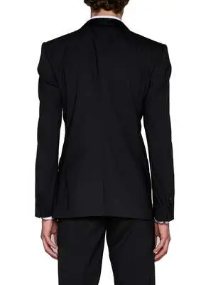 Dolce & Gabbana Black Stretch Wool Sicilia Tuxedo Blazer - Multicolor