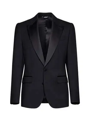 DOLCE & GABBANA Dolce & Gabbana Men Black Stretch Wool Sicilia Tuxedo Blazer