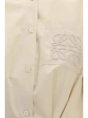 Loewe Lightweight Cotton Poplin Dress With Crochet Anagram Embroidery - Cream