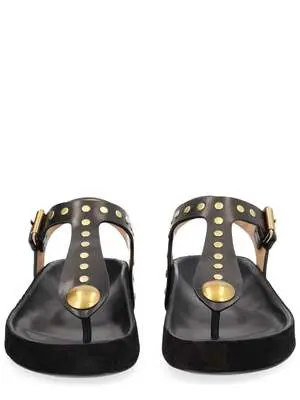 Isabel Marant Étoile Studded Leather Flat Sandals - Black