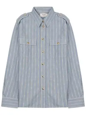 Celine Striped Cotton Shirt With Gold Tone Details