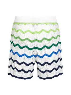Casablanca Green And White Wave Crochet Cotton Shorts - Multicolor
