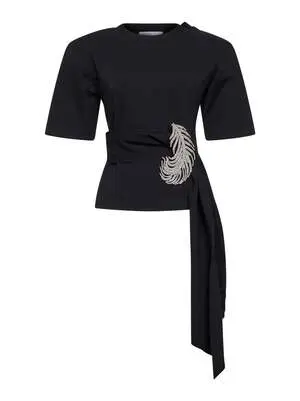 Giuseppe Di Morabito Black Stretch Jersey T-shirt With Crystal Feather Detail - Multicolor