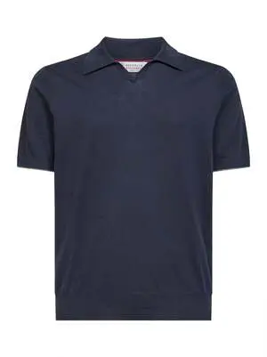Brunello Cucinelli Midnight Blue Cotton Knit Polo Shirt