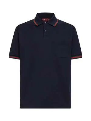 Gucci Dark Blue Stretch Cotton Pique Embroidered Polo Shirt - Multicolor