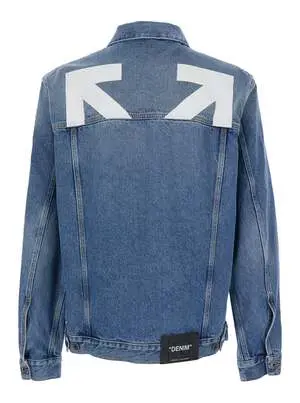 Off-White Blue Denim Jacket With Maxi Logo - Multicolor