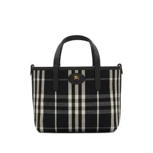 Burberry Calf Leather Check Reverse Tote Bag With Detachable Strap