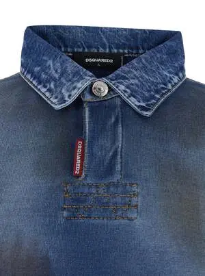 Dsquared2 Blue Sweatshirt With Polo-shirt Style Collar And Faded Effect In Cotton For