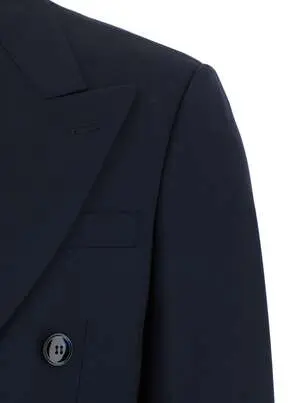 Giorgio Armani Blue Double-breasted Suit With Peak Revers And Two Pockets On The Front In Wool - Multicolor