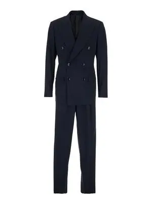 Giorgio Armani Blue Double-breasted Suit With Peak Revers And Two Pockets On The Front In Wool - Multicolor