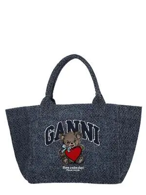 GANNI Medium Trapeze Bear Tote Bag - Blue