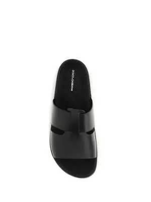 Dolce & Gabbana Leather Slide Sandals - Black