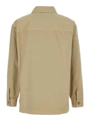 Saint Laurent Beige Shirt With Classic Collar And Cassandre Embroidery On The Front In Cotton For - Multicolor