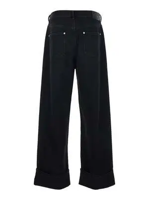 Bottega Veneta Black Denim Five-pocket Jeans With Folded Hem