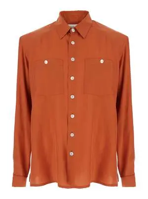 Saint Laurent Orange Silk Classic Collar Shirt For - Multicolor