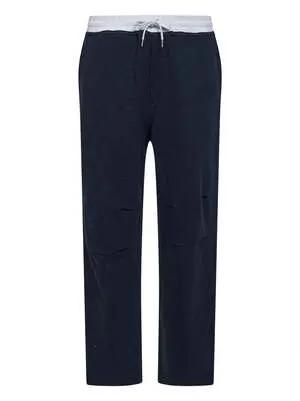 Brunello Cucinelli Navy Blue Cotton And Linen Jogger Trousers - Multicolor