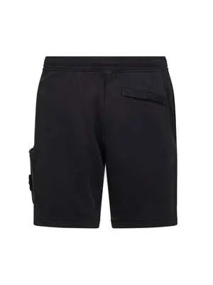 Stone Island Black Organic Cotton Fleece Cargo Shorts