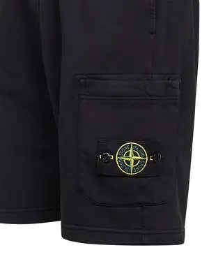 Stone Island Black Organic Cotton Fleece Cargo Shorts