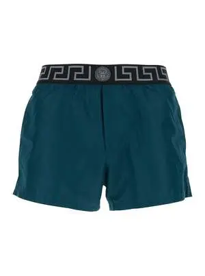 Versace Tech Fabric Swim Shorts With Greca Motif - Green