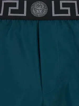 Versace Tech Fabric Swim Shorts With Greca Motif - Green