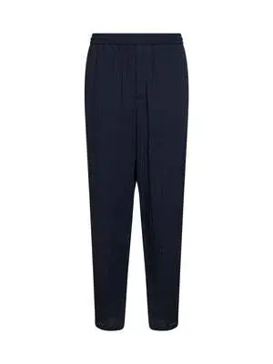Giorgio Armani Dark Navy Froissé Lyocell Blend Flat Front Trousers