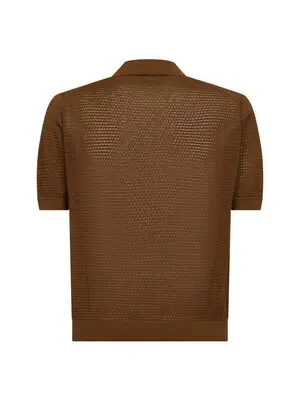Tagliatore Cognac Cotton Pointelle Knit Polo Shirt